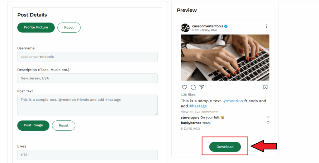 Fake Instagram Post Generator - Case Converter