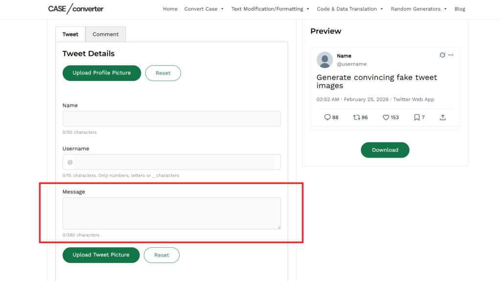 Fake Tweet Generator - Case Converter